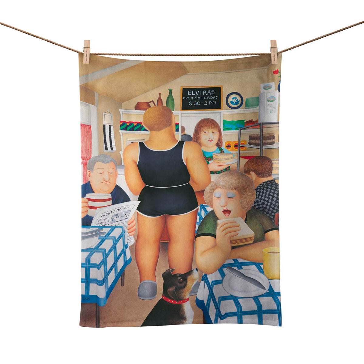 Elvira's Cafe - Beryl Cook Handmade Tea Towel – welovecushions